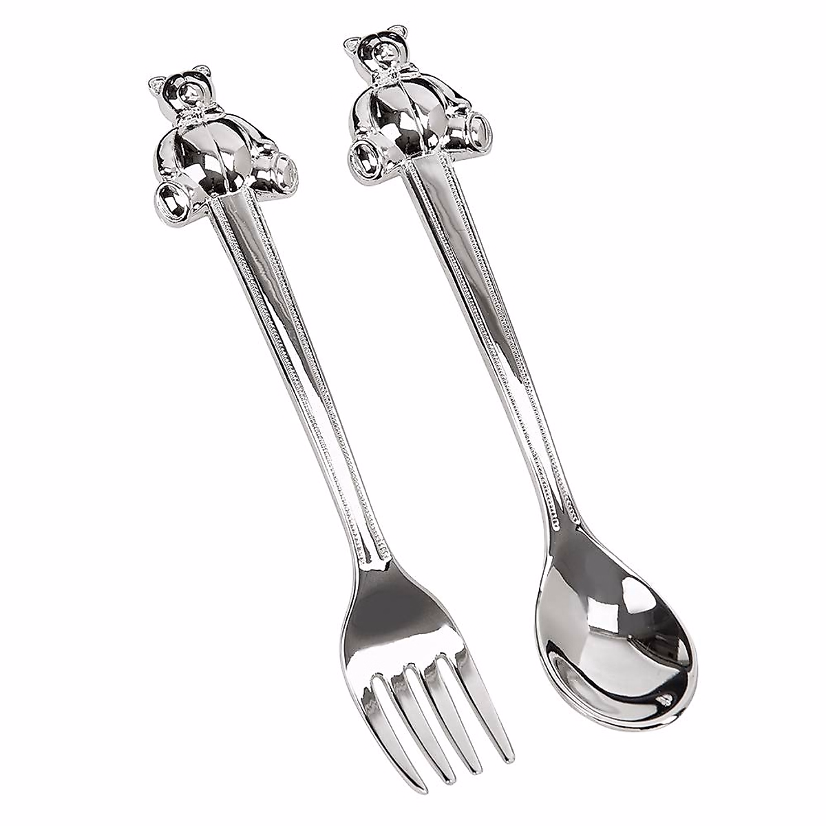 Creative Gifts International Silverplated Baby's First Fork and Spoon Set, Teddy Bear Emblem, Gift Box Included