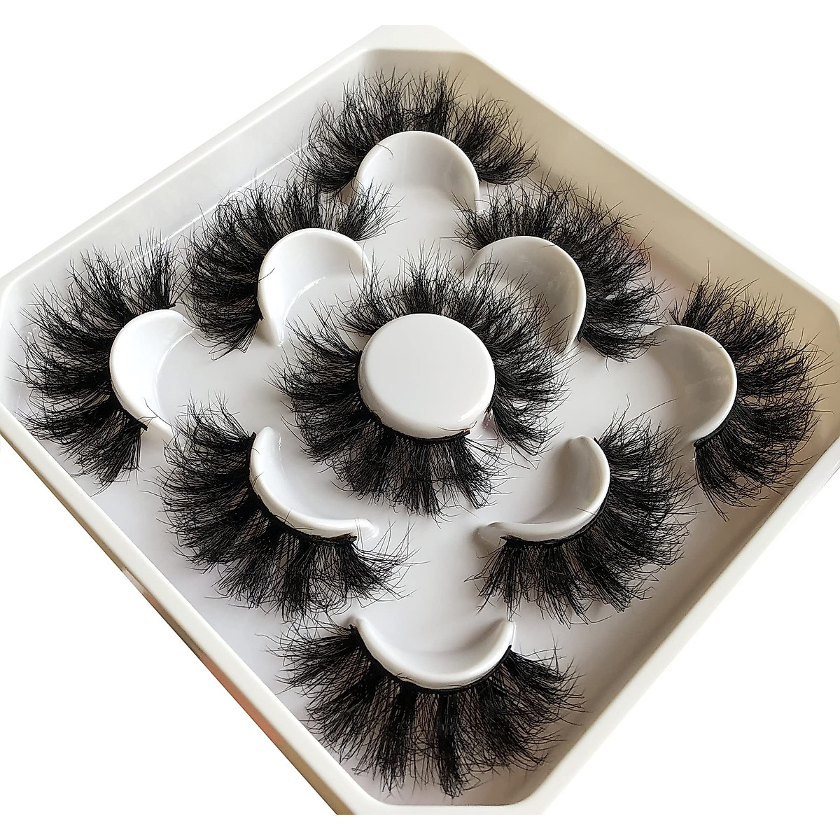 False Eyelashes Pooplunch Fluffy 22MM Dramatic Faux Mink Lashes 5 Pairs Pack 8D Volume Thick Long Eye Lash Multipack