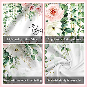 Avezano Baby in Bloom Backdrop Sage Green Leaves with Pink Flowers Baby Shower Party Decorations Baby Girl's Greenery Floral Nature Theme Photography Background Cake Table Banner (6x5ft(72x60in))