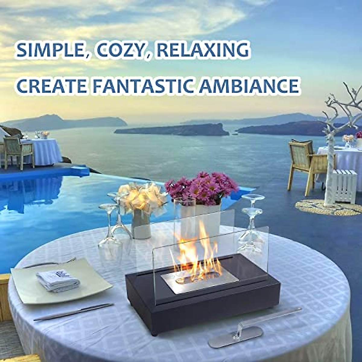 Skypatio Tabletop Fire Pit for Smores Maker, Portable Bio Ethanol Tabletop Fireplace for Indoor/Outdoor Patio