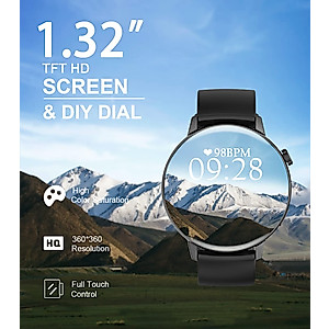 HOK Smart Watch 2023 Bluetooth Call & Text Receive/Dial Smartwatch for Android & iOS Phone with 1.32’ HD Screen Fitness Tracker with Heart Rate Sleep Monitor Pedometer Waterproof for Women Men（Black）
