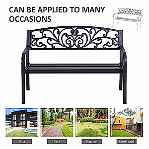 Outsunny 50" Blossoming Pattern Garden Decorative Patio Park Bench with Beautiful Floral Design & Relaxing Comfortable Build