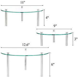 Hacaroa 3 Pcs Tempered Glass Cupcake Stands, 9,11,12.6 Inch Round Food Display Stand Clear Retail Risers for Cakes, Desserts, Pastries, Appetizers