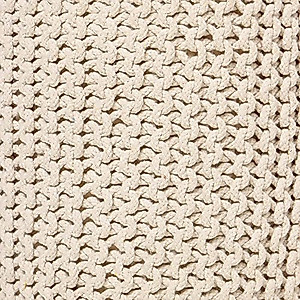 REDEARTH Cylindrical Hand Knitted Pouf - Foot Stool Ottoman - Cord Boho Pouffe - Cotton Round Poof for Home Decor - Living Room - Nursery - Bedroom - Patio (16" x 16" x 16") - Ivory