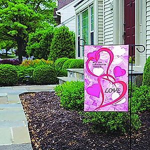 Valentine's Day Love Garden Flag - Pink Valentines Day Spring Welcome - Religious Bible Verse Yard flags - But the greatest of these is love - Double Sided by Jolly Jon