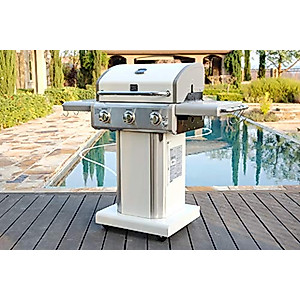 Kenmore 3-Burner Outdoor BBQ Grill | Liquid Propane Barbecue Gas Grill with Folding Sides, PG-A4030400LD-PE, Pedestal Grill with Wheels, 30000 BTU, Pearl White