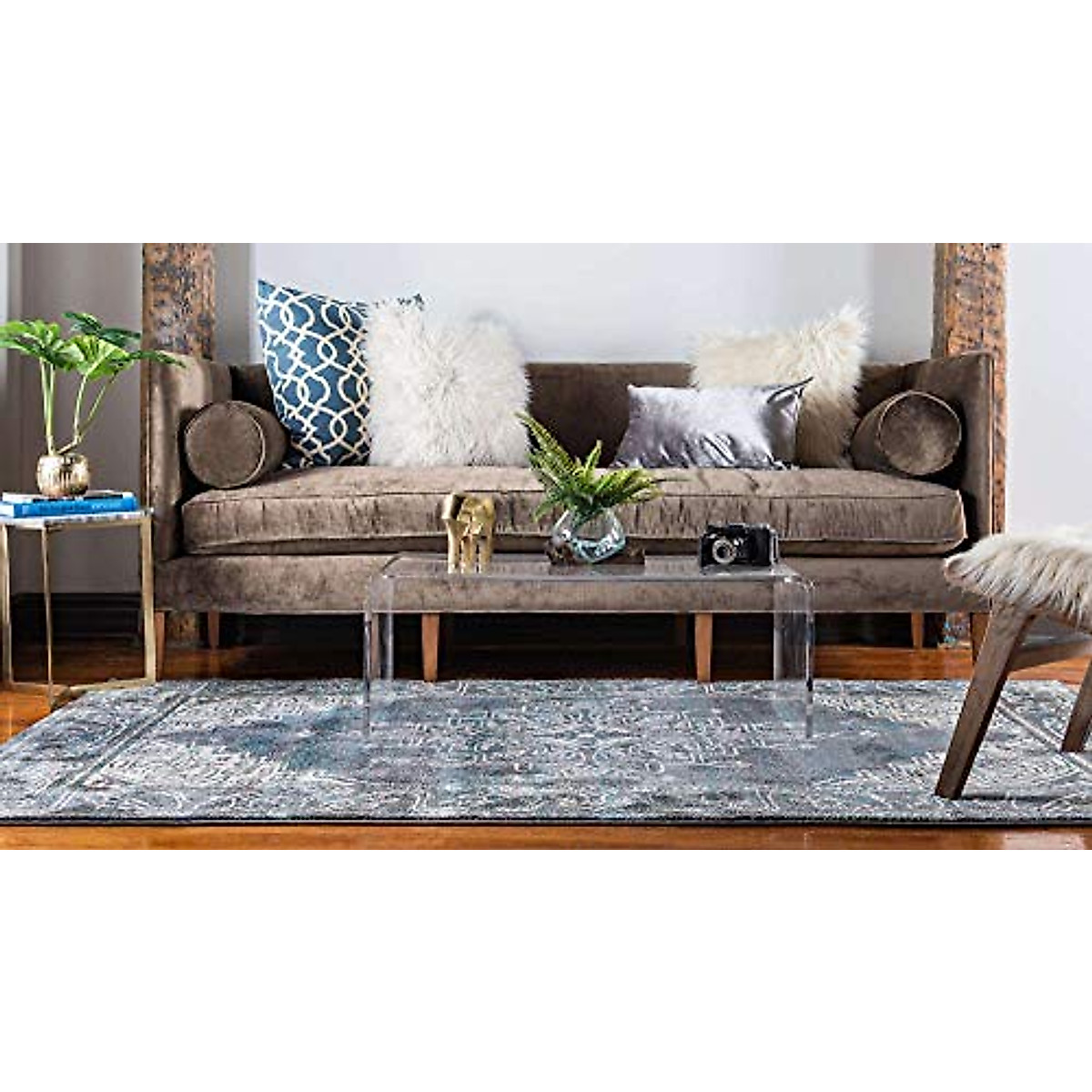 Unique Loom Aurora Collection Over-Dyed, Abstract, Botanical Southwestern, Transitional Area Rug, 2 ft x 3 ft, Gray/Ivory