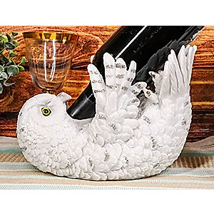 Ebros Wisdom of The Tundra Forest Beautiful Mystical Snowy Owl Wine Bottle Holder Figurine Storage Rack for Rustic Wildlife Decor Ideal for Cabin Lodge Country Design Decorative Party Hosting Kitchen