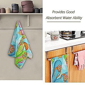 Summer Slippers Hand Towels for Bathroom,Turquoise Pink Orange Flip Flops Sunflower Flowers Towels 16"x28" Ultra Soft Absorbent Bathroom Hand Towel for Face,Gym,Tea,Teal Kitchen Dish Towel Set of 2