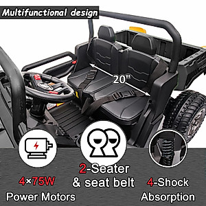 Sopbost 24V Ride On Truck Car UTV Dump Bed/Shovel 2 Seater, 2x200W Motor Remote Control Electric Vehicle with EVA Rubber Tires for Boys Girls (Black)