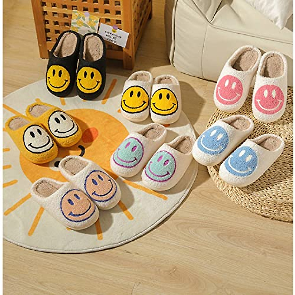 FACAXEDRE Smile Face Slippers for women and Men, Smile Slides Open Toe, Cloud Slides Comfy Anti-Slip Pillow Slides, Spa Shower Sandals Women Non Slip House Shoes for Unisex Slippers Blue 6.5-7.5