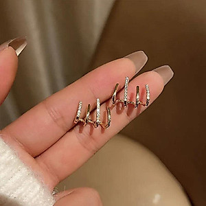 Claw Earring Cuff Zircon Needle Quartet Earrings for Women Cool CZ Stud Huggie illusion Earrings Minimalist Luxury Trendy Ear Wrap Cuffs Piercing Hoop Ear Jewelry for Prom (Crystal)