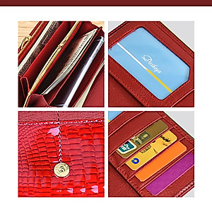 Dicihaya Wallet for Women Genuine Leather Card Holder Large Capacity Phone Checkbook Organizer Buckle Coin Purse (Red)