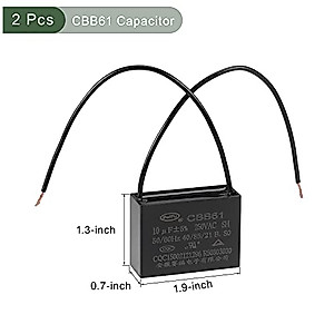 YOKIVE 2Pcs Ceiling Fan Capacitor CBB61, Metallized Polypropylene Film Capacitor Great for Fans Pumps Motors Running (10uF 250V AC 2 Wires 50/60Hz)