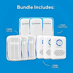 Clarifion Air Ionizer (3 Pack), Clarifion DSTx Portable Air Purifier (3 Pack) and Clarifion ODRx UV-C Light Sanitizer (3 Pack) Bundle