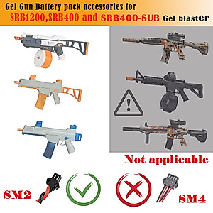 BTEDZSW 2 Pack 7.4V 2000mAh Battery Splatter Ball Gun Battery Pack Accessories for SRB1200 400 400-SUB Airsoft or Water-Gun Toy with USB Charging Cable Rechargeable Lithium Battery SM2P XH-3 Plug