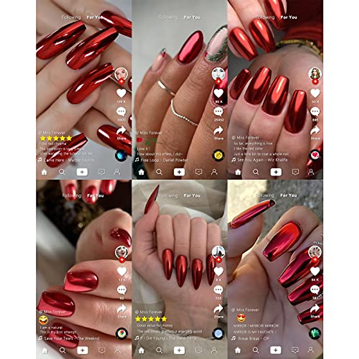 Red Chrome Nail Powder Mirror Effect Rose Gold Glitter for Metallic Nails Design Magic Pigment