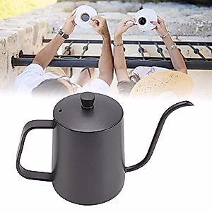Ikunde Long Narrow Coffee Kettle Black Stainless Steel Rustproof Small Pour Over Kettle with Lid for Home 600ml