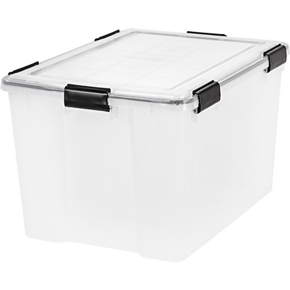 IRIS USA 74 Quart WEATHERPRO Plastic Storage Box with Durable Lid and Seal and Secure Latching Buckles, Weathertight, Clear with Black Buckles, 1 Pack