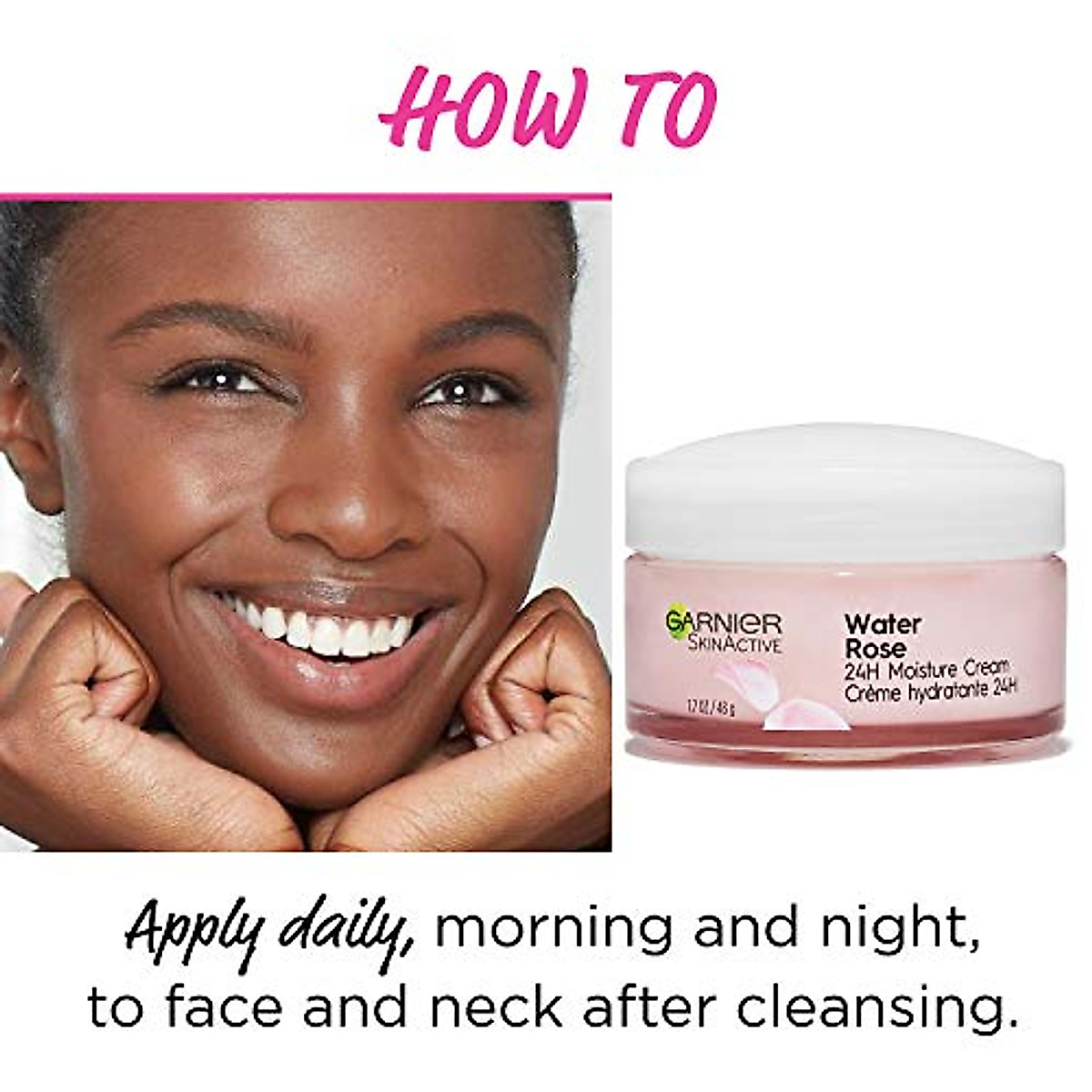Garnier SkinActive 24H Moisture Cream with Rose Water and Hyaluronic Acid, Face Moisturizer, For Normal to Dry Skin, 1.7 Fl Oz