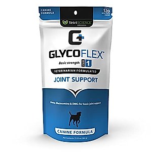 VETRISCIENCE GlycoFlex Stage 1 Hip and Joint Supplement for Dogs – Basic Joint Support Chews with Green Lipped Mussel, DMG, and Glucosamine for Dogs, Chicken Liver Flavor