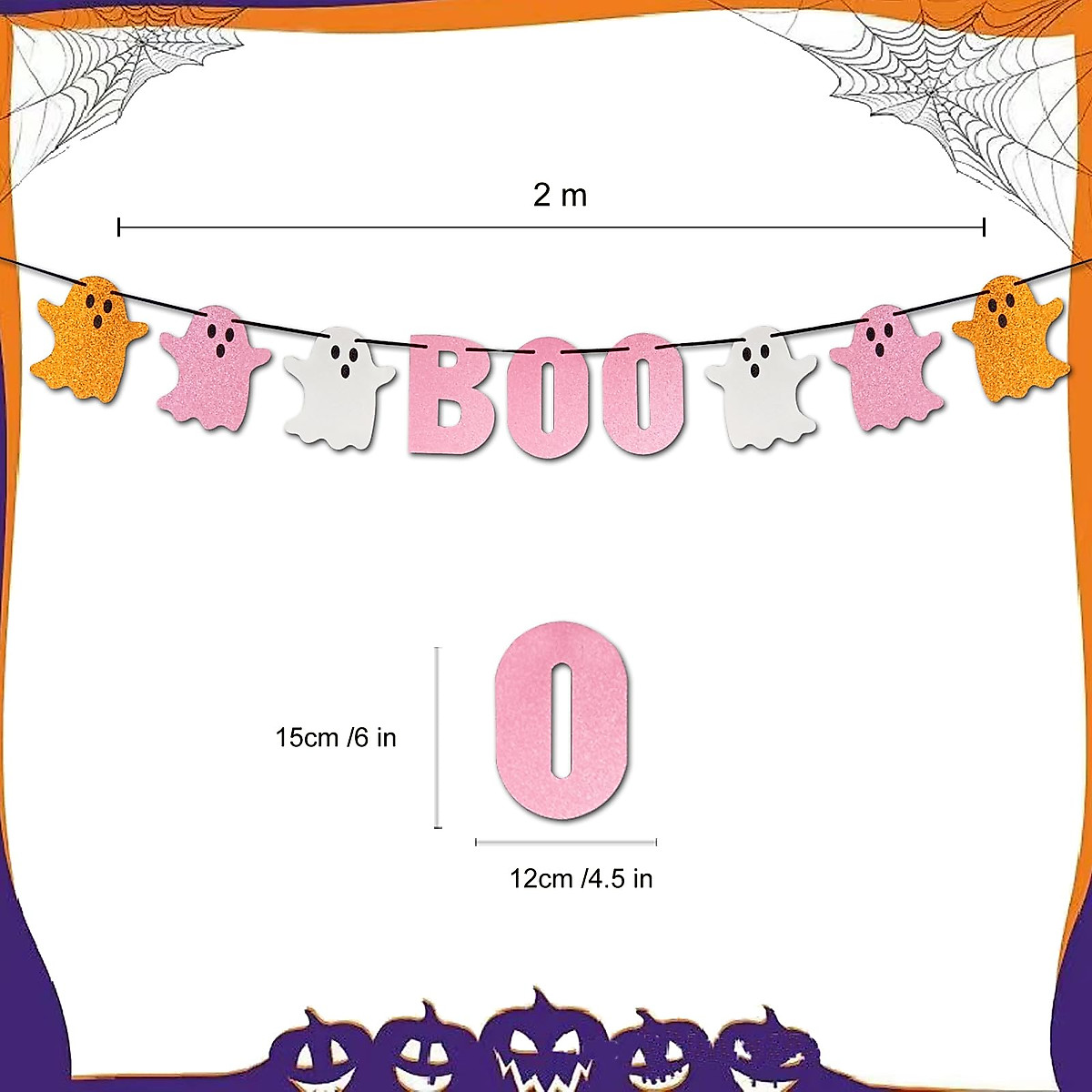 LanttAotte Cute Boo Banner, Pre-Assembled Pink Happy Boo Day Halloween Glittery Ghost Party Decorations for Mantle Girl Baby Shower Décor