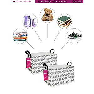INGHUA 2 Packs Rectangular Storage Basket Fabric Organizer Bin for Toys,Books,Clothes,Gifts,Pets-Perfect for Home,Office,Nursery,Dorm,Shelf(Rec-2-Grey Arrow)