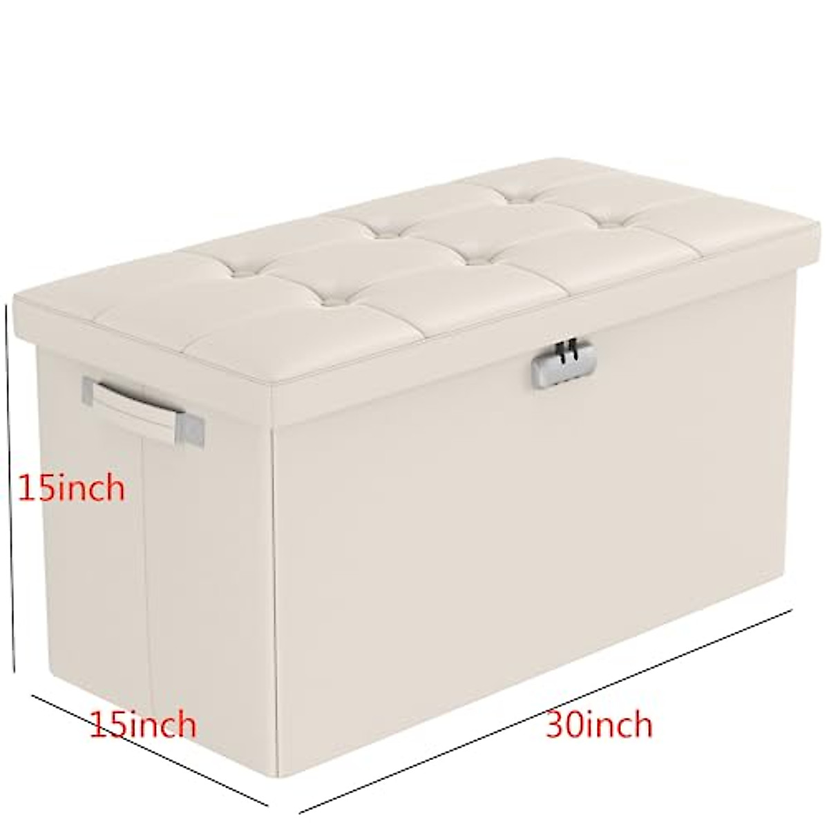 Tamfile 30 inches Folding Storage Ottoman with Lock,Fireproof Bedroom Bench with Storage,Beige Footrest with Foam Padded Seat,Ottoman Foot Rest for Bed Room,Storage Chest, Foot Rest Stool