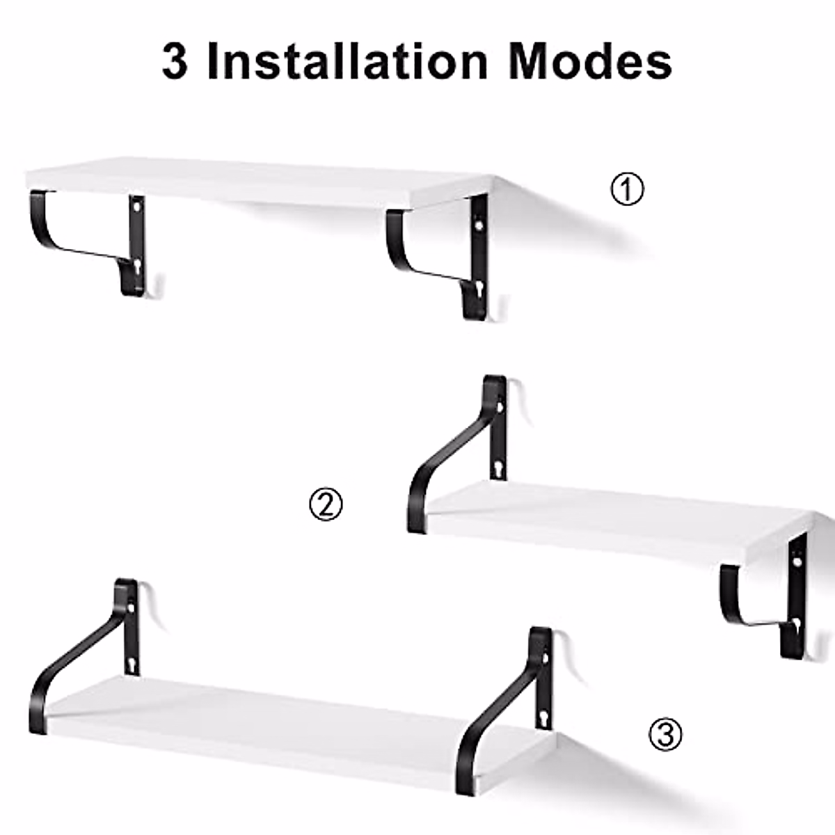 Love-KANKEI Floating Shelves Wall Mounted Set of 3, Large Wood Wall Shelves for Storage, Rustic Shelves for Display Bathroom,Bedroom,Living Room,Kitchen,Office and More White