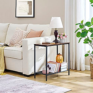 Hoctieon 2 Tier End Table, Sofa Side Table, Narrow Side Table with Storage, Slim Nightstand for Small Spaces, Metal Frame, for Living Room, Bedroom, Sofa Couch, Hall, Rustic Brown