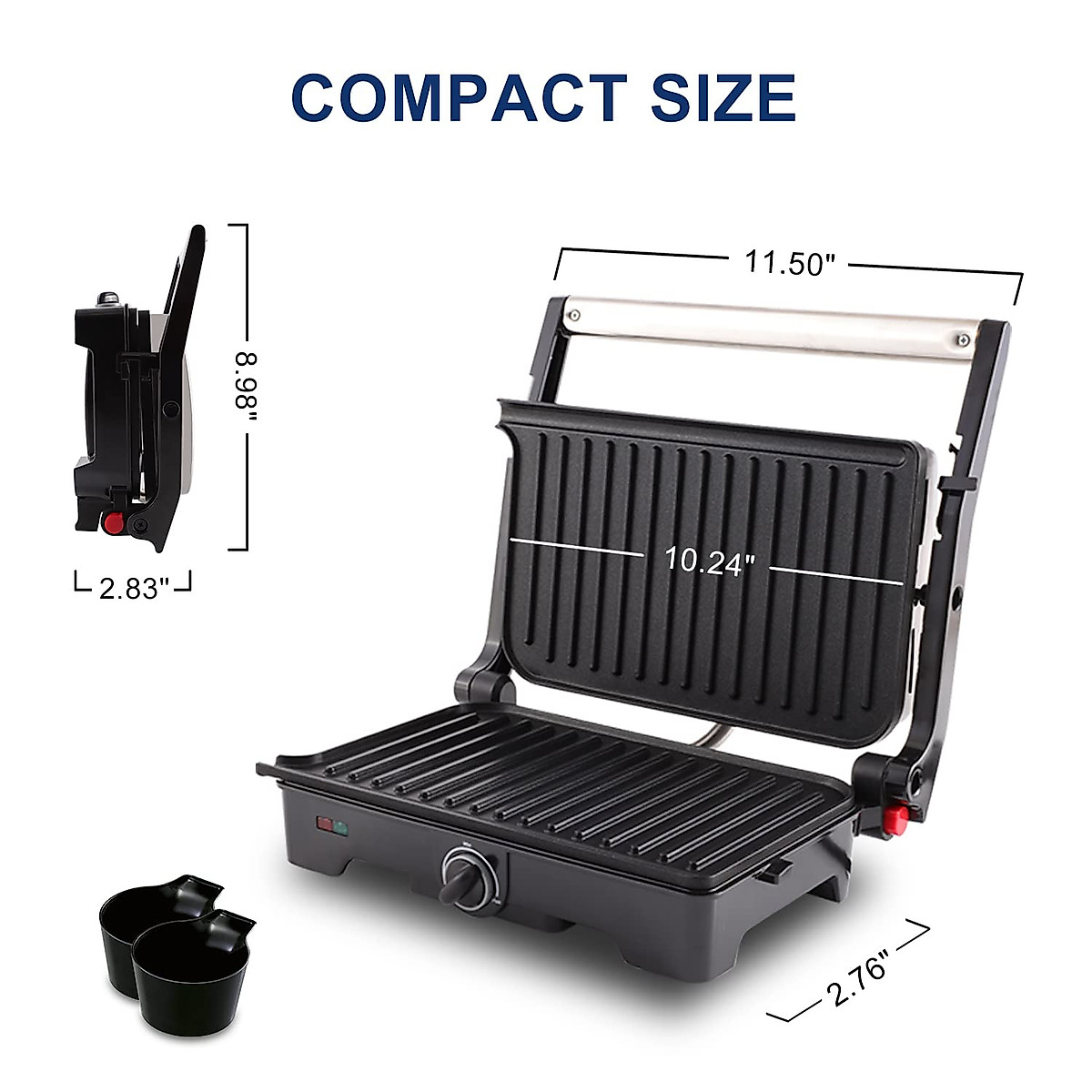 JKM Panini Press Grill, Sandwich Maker with Non-stick Plates, Opens 180 Degrees for Any Size, Indicator Lights, Electric Indoor Grill