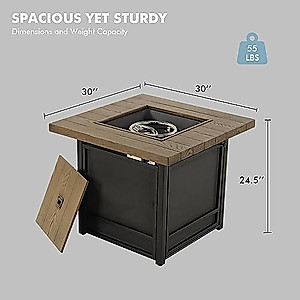 Yangming 30" Propane Gas Fire Pit Table with Lid and Wood Tabletop for Outdoor, 50,000 BTU Propane Fire Table with Lava Rocks, Heavy Duty 2 in 1 Square Firepit Table for Patio/Backyard/Party