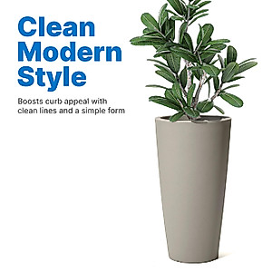 Step2 Tremont Tall Round Tapered Planter, Large Planters for Outdoor Plants, Gardening and Flower Pot for Patio or Porch, Efficient Drainage, Durable Plastic, Concrete, 2-Pack