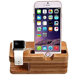 AICase Watch Stand, iWatch Bamboo Wood Charging Dock Charge Station Stock Cradle Holder for Apple Watch & iPhone X/ 8 Plus/ 8/7 Plus 6 6 Plus 5S 5 (Bamboo Wood II)