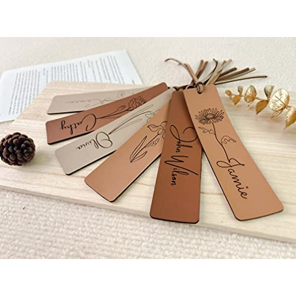 Personalized Engraved Leather Bookmark, Birth Flower Bookmark, Reader Gift, Name Bookmark, Birthday Gift for Her, Valentines/Anniversary Gift for Him/Couple.
