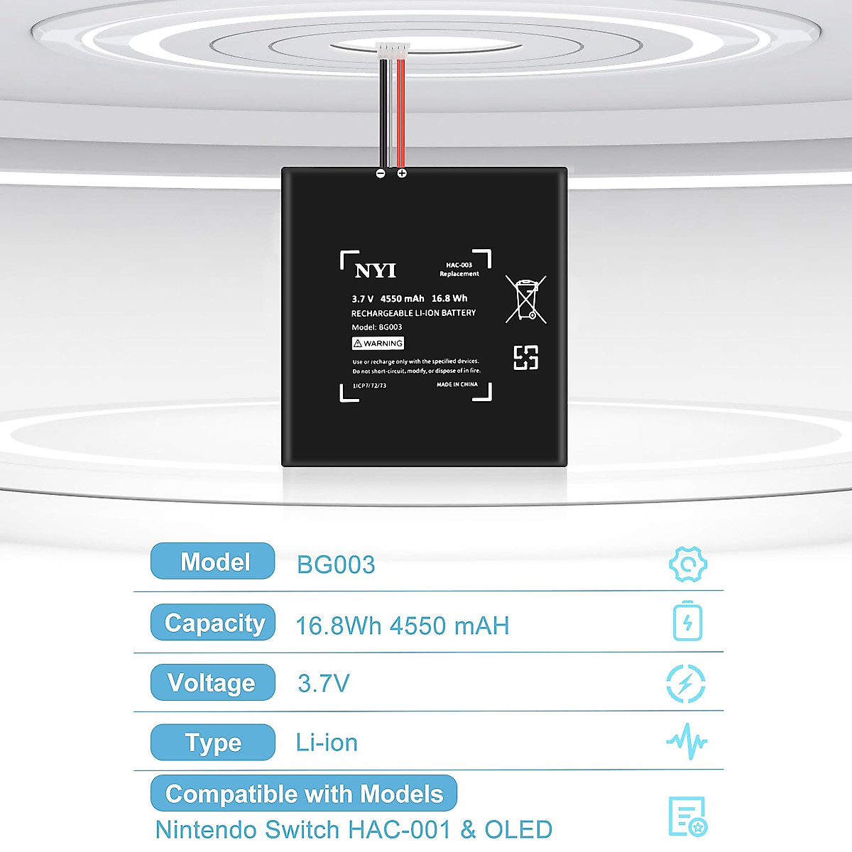NYI Upgraded 4550mAh HAC-003 Battery Replacement Compatible with Nintendo Switch Console Handhold HAC-001,High Capacity Internal Battery with Installation Tools Kit