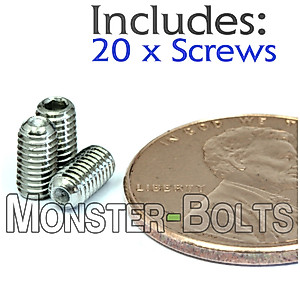 MonsterBolts - M3 x 6mm Cup Point Set Screws, DIN 916, Stainless Steel, 20 Pack