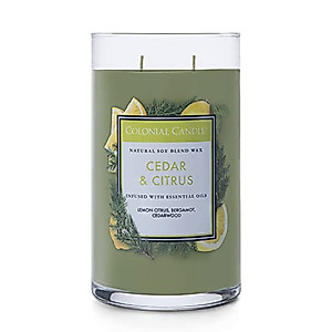 Colonial Candle Cedar & Citrus Scented Jar Candle, Classic Cylinders Collection, 2 Wick, Green, 19 oz - Up to 120 Hours Burn