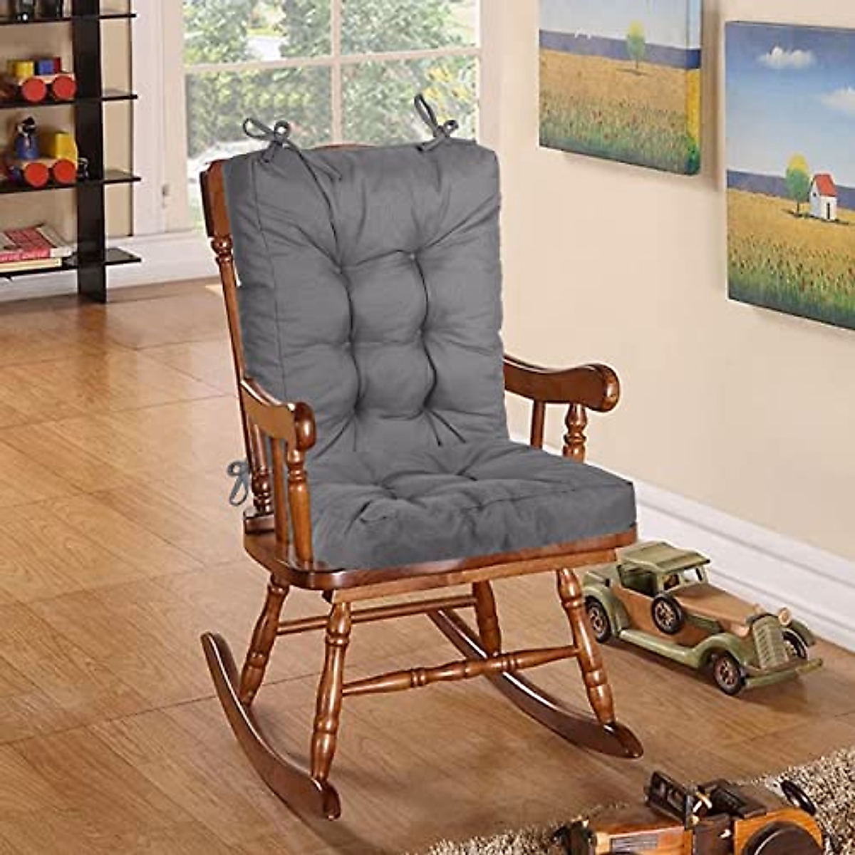 idee-home Rocking Chair Cushion Indoor, Tufted Memory Foam Glider Rocker Replacement Cushions Set, High Back Cushion with Ties, Seat Cushion with Anti-Slip Bottom, for Adirondack Chair Outdoor