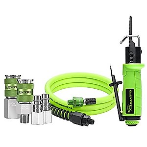 Flexzilla Pro Reciprocating Mini Air Saw Kit, with 3/8″ x 6′ Whip Hose w/Ball Swivel, and Flexzilla Pro High Flow Couplers and Plugs - AT8565FZ