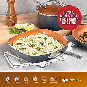 GOTHAM STEEL Non Stick Frying Pan, 8.5" 9.5” Square Ceramic Frying Pan Nonstick Set, Nonstick Cooking Pan, Induction Frying Pan, Egg Pan, Stay Cool Handle, Dishwasher & Oven Safe, 100% Toxin Free