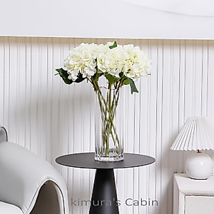 Kimura's Cabin 6 Pcs White Hydrangea Flowers Bouquets Silk Hydrangea Flowers with Stems Faux Hydrangea Stems for Home Wedding Party Table Core Decoration (White, Pack of 6)