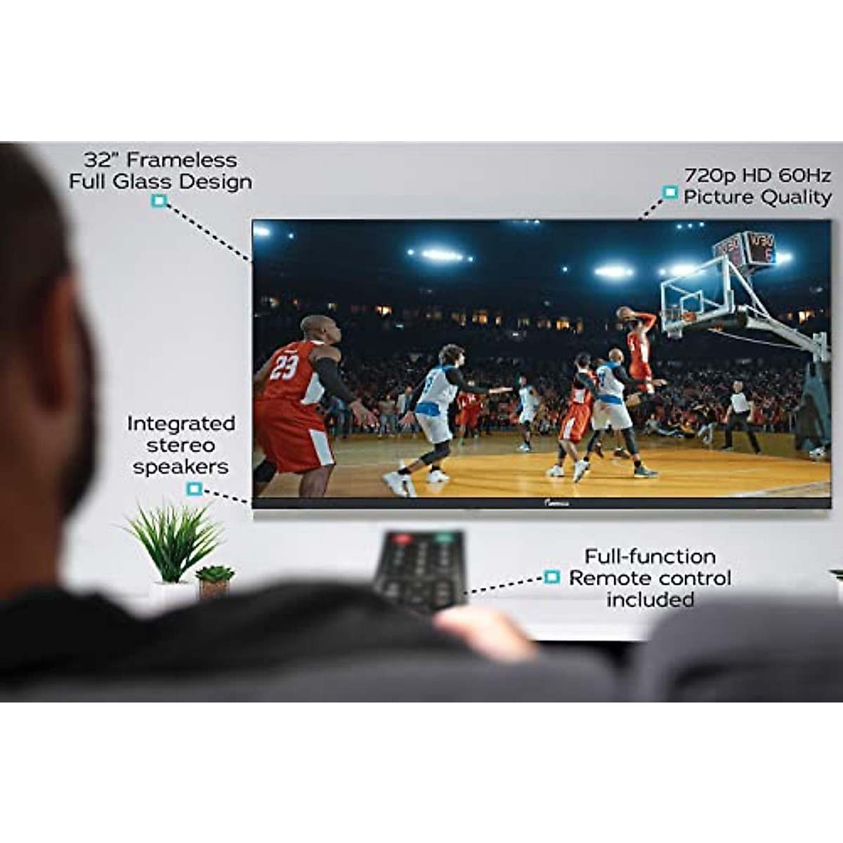 Impecca 32” Frameless TV HD Ready 720p Picture Quality Built-in Stereo Speakers 2X HDMI, 2X USB Ports, Full Function Remote Control Wall mountable VESA Compatible Energy Star, TL3202H