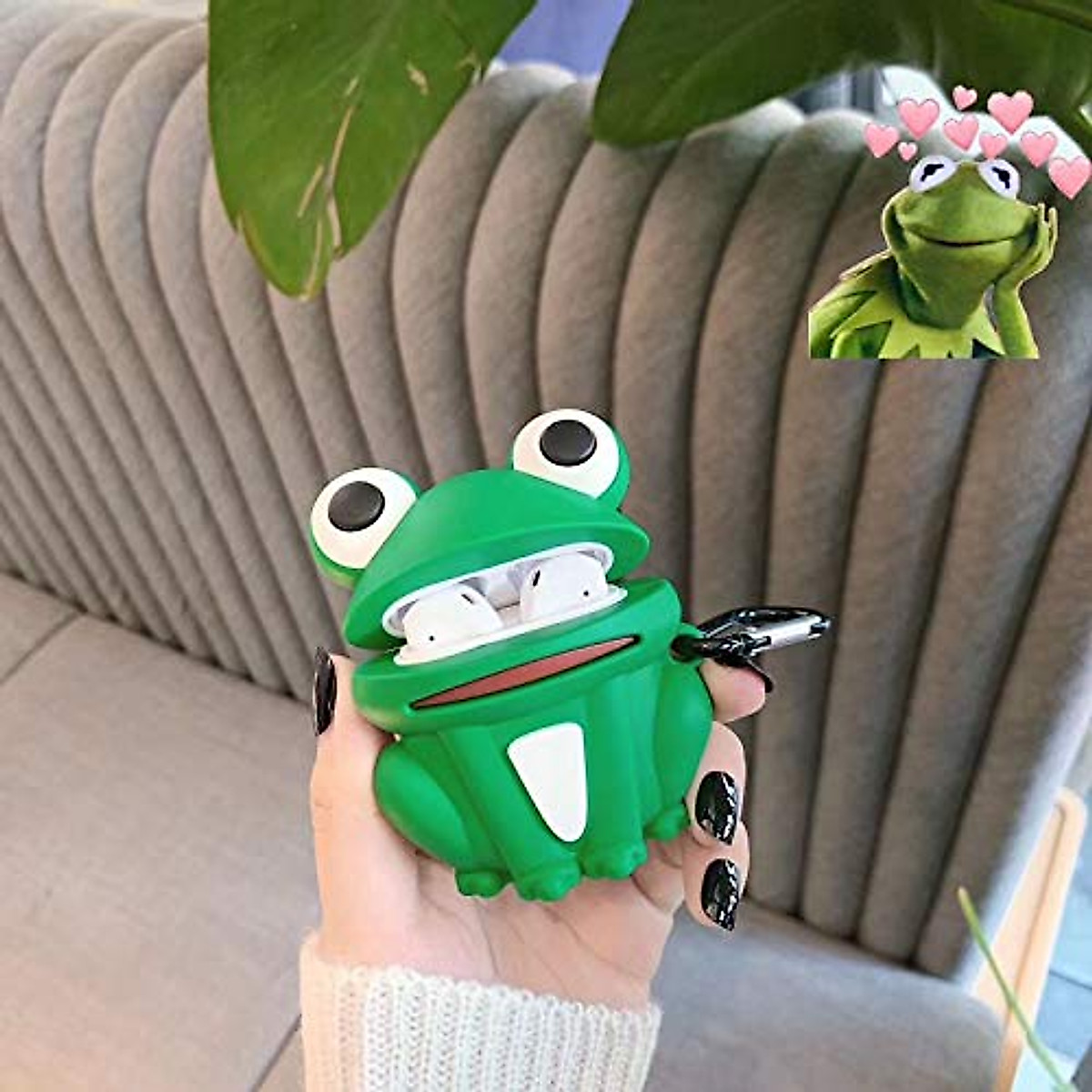 LKDEPO Silicone 3D Cartoon Airpods Case Keychain with Cute Cartoon Skin Design, Soft Silicone Protective Airpods Cover Compatible for Airpods 1/2 (Stylish Designer Designed for Boys and Girls) - Frog