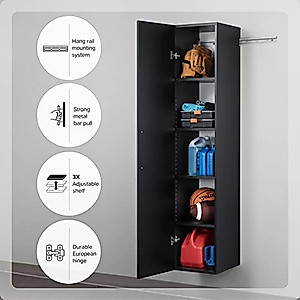 Prepac HangUps 15 in Narrow Garage Storage Cabinet, W x 72" H x 16" D, Black