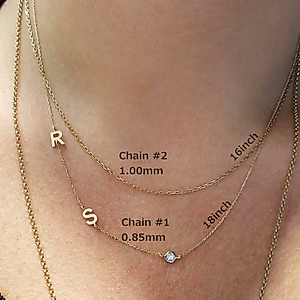 14k Sideways Initial Gold Necklace w Solitaire Diamond, Custom Multiple Letter Necklace, Personalized Solid Gold Initial Diamond Letter Necklace, Personalize Birthstone Bridesmaid Gift.