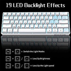 DIERYA 60% Mechanical Keyboard, DK61se Wired Gaming Keyboard with Red Switches, LED Backlit Ultra-Compact 61 Keys Mini Office Keyboard for Windows Laptop PC Gamer Typist（White）