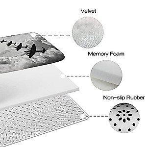 TheBlackSpot World War 2 WW2 in Color Warplane Bathroom Rugs 20 x 31 Grey Men Boys Bath Mat 16 x 24 Sets 3 Piece Memory Foam Anti Slip Absorbent Mats U-Shaped Contour Shower Mat