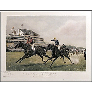"The Derby 1896. won by H.R.H. The Prince of Wales' Persimmon. J. Watts. up. Second. Mr L. de Rothschild's St. Frusquin T. Loates. Won by a neck, amid the wildest enthusiasm. 11 started"