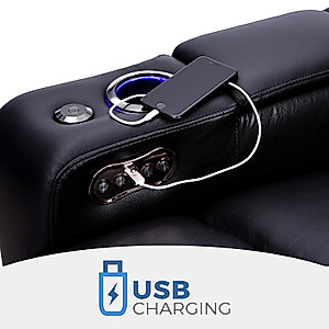 Seatcraft Julius - Big & Tall - Home Theater Seating - Living Room - 400 lbs Capacity - Italian Leather - Power Recline - Powered Headrest - USB Charging,Cupholders,Arm Storage,Single Recliner,Black